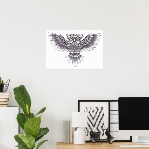 Old School Owl Tattoo Design Poster Zazzle