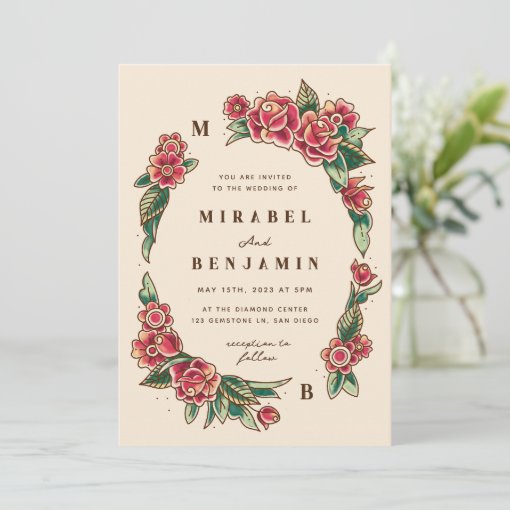 Old School Rose Tattoo Art Invitation | Zazzle