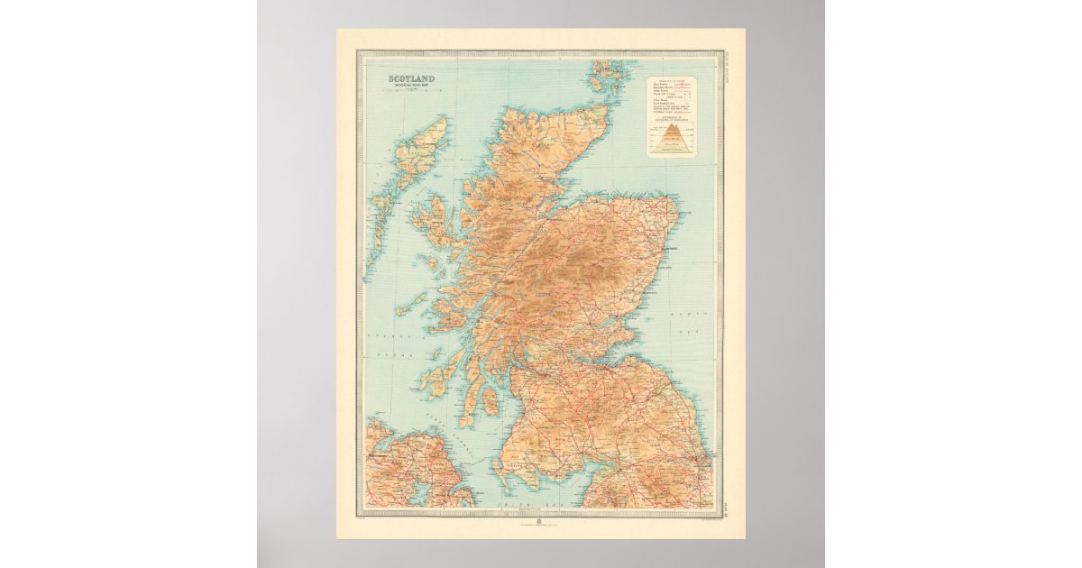 Old Scotland Map (1912) Vintage Scottish Atlas Poster | Zazzle