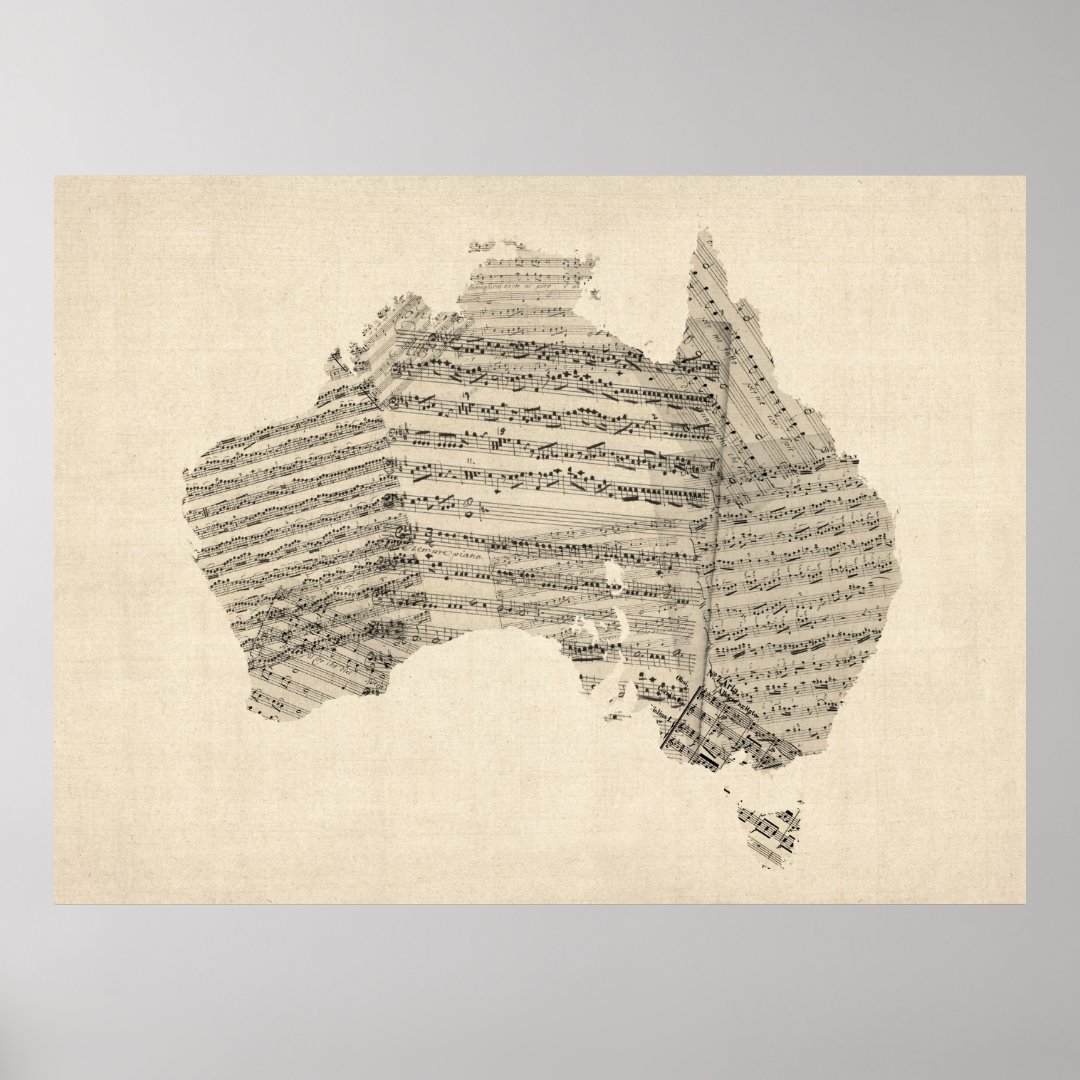 Old Sheet Music Map of Australia Map Poster | Zazzle