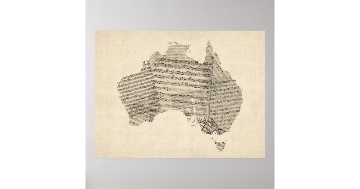 Old Sheet Music Map of Australia Map Poster | Zazzle