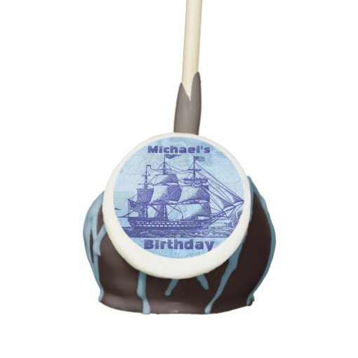 Old Ship and Map Blue Beach Birthday Cake Pops | Zazzle
