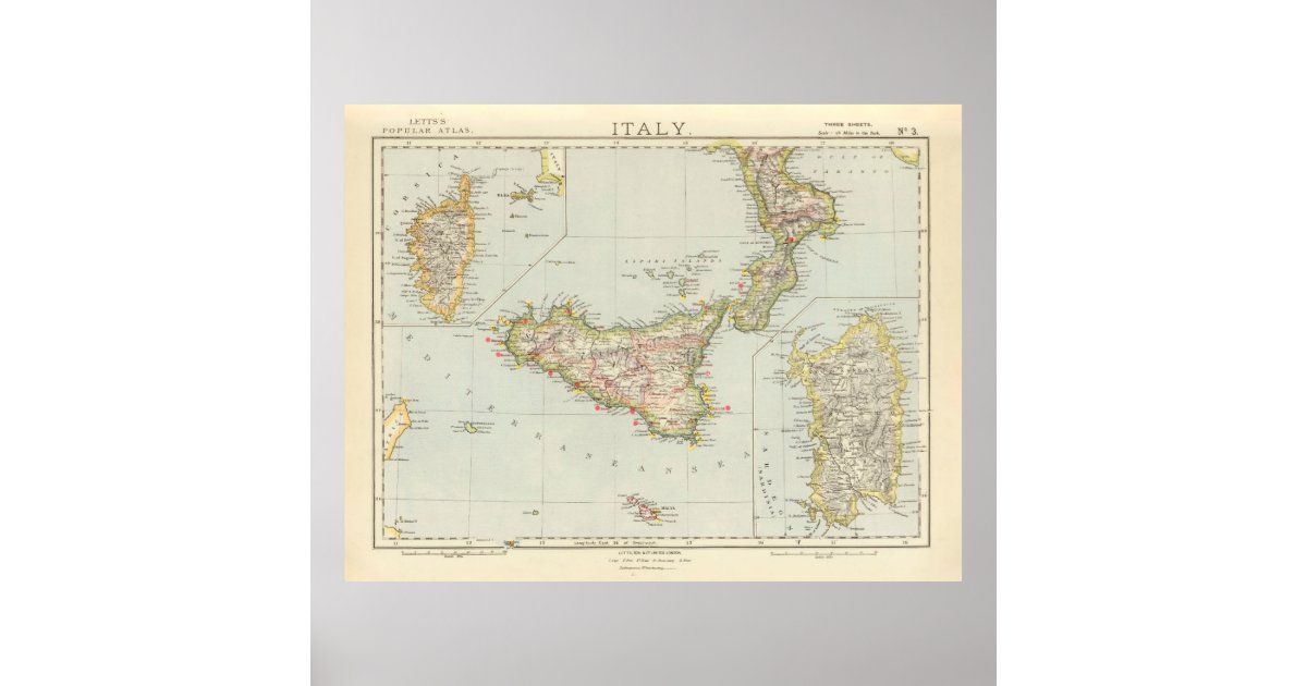 Old Sicily Italy Map (1883) Poster | Zazzle