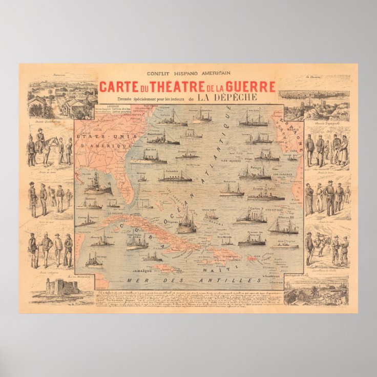 Old Spanish American War Map (1898) Poster | Zazzle