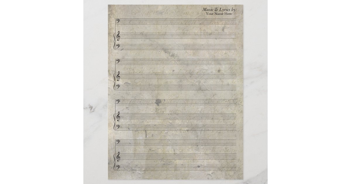 Old Stained Blank Sheet Music Bass Clef | Zazzle