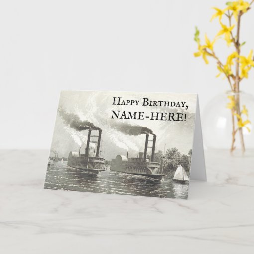 Old Steamships on the Water Birthday Card | Zazzle