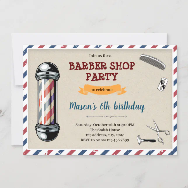 Old style barbershop birthday theme Invitation | Zazzle