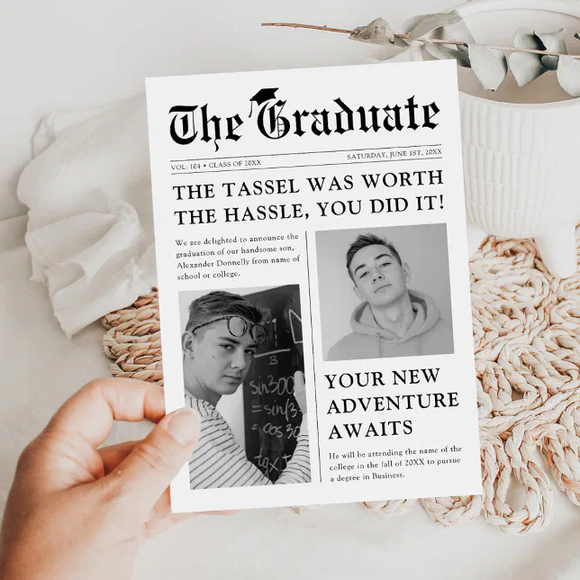 Old Style Newspaper Graduation Announcement | Zazzle