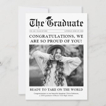 Old Style Newspaper Photo Graduation Announcement | Zazzle