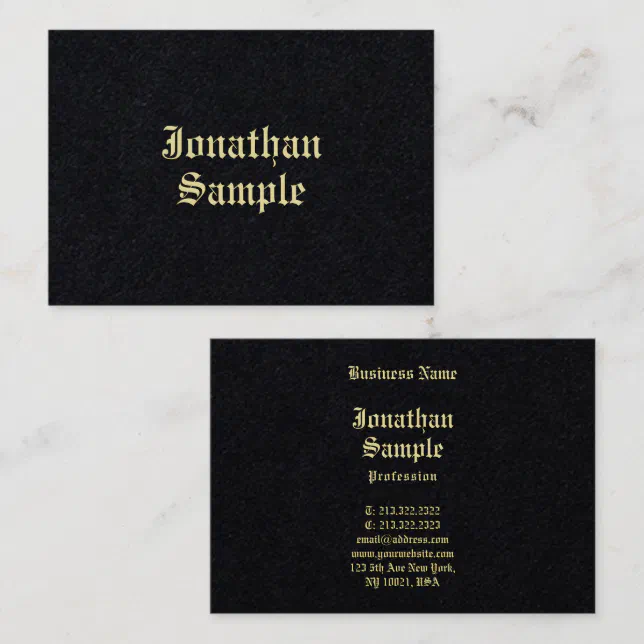 Old Style Text Premium Black Gold Look Font Business Card | Zazzle