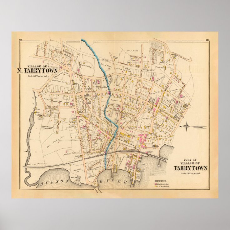 Old Tarrytown NY Map (1881) Vintage Sleepy Hollow Poster | Zazzle