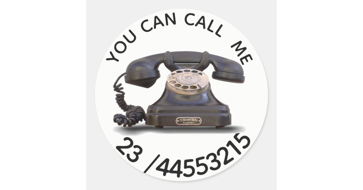 Old Telephone - add number Classic Round Sticker | Zazzle