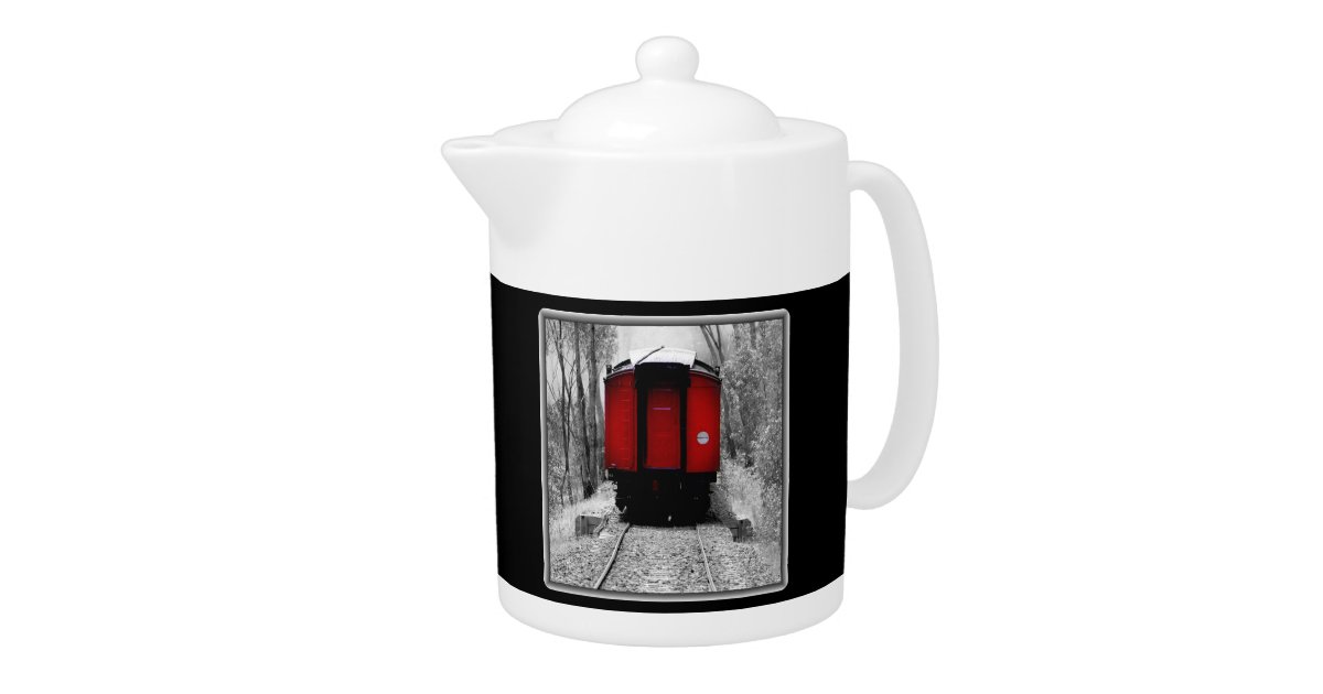 Old Time Steam Train Red and Black Teapot | Zazzle