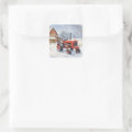 Old Tractor and Barn Snowy Winter Farm Christmas Square Sticker | Zazzle