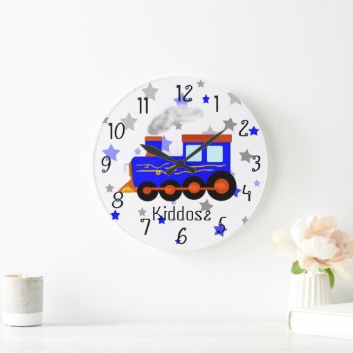 Old train illustration large clock | Zazzle