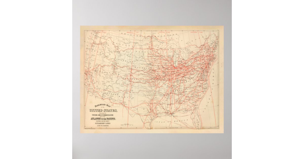 Old United States Railroad Map (1884) Poster | Zazzle