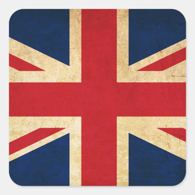 Old Vintage Grunge United Kingdom Flag Union Jack Square Sticker | Zazzle