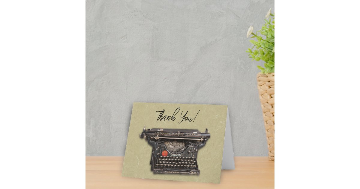 Old Vintage Manual black Typewriter on Tan Thank You Card | Zazzle