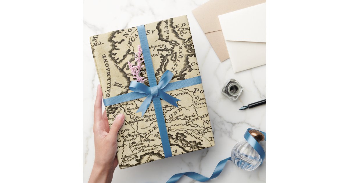 Old Vintage map party wrapping paper | Zazzle