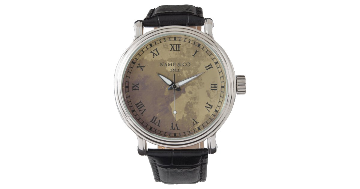 Old vintage roman numeral dial face custom men's watch | Zazzle