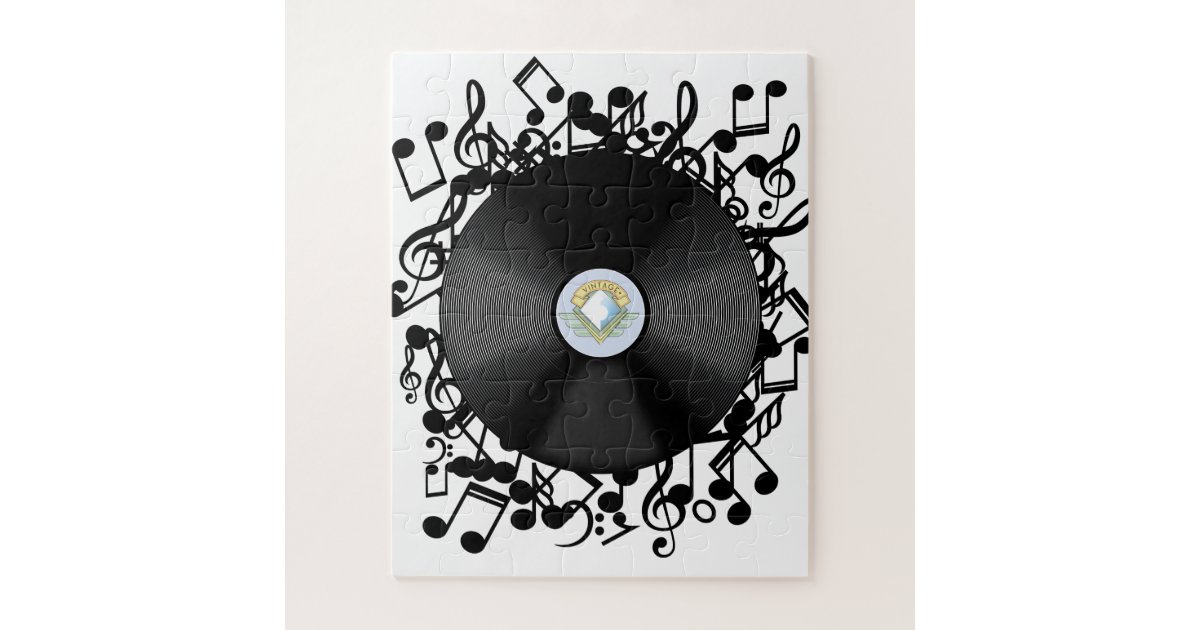 Old Vinyl Record and musical notes Jigsaw Puzzle | Zazzle