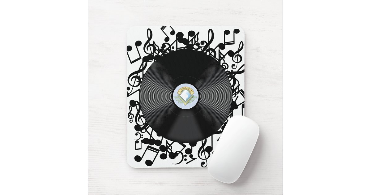 Old Vinyl Record and musical notes Mouse Pad | Zazzle