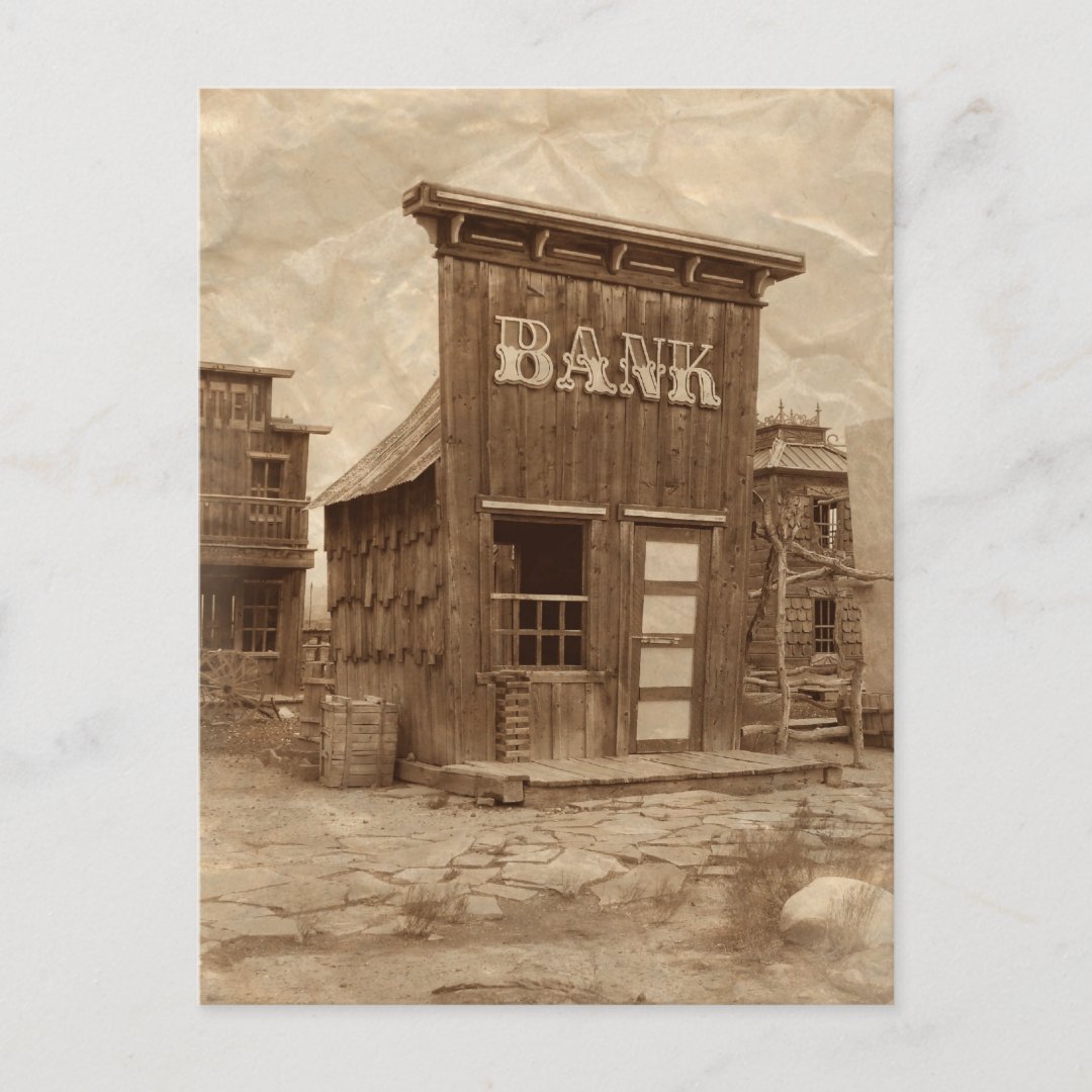 Old West Bank Sepia Postcard | Zazzle
