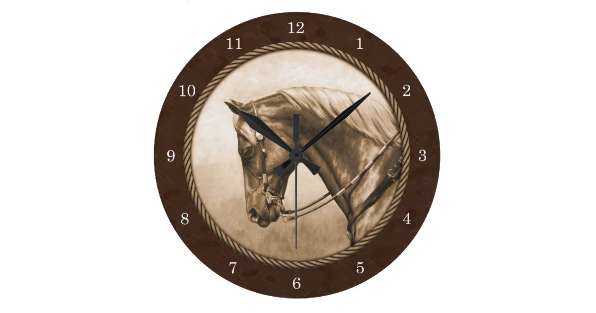 Old West Quarter Horse Sepia Brown Large Clock | Zazzle.com