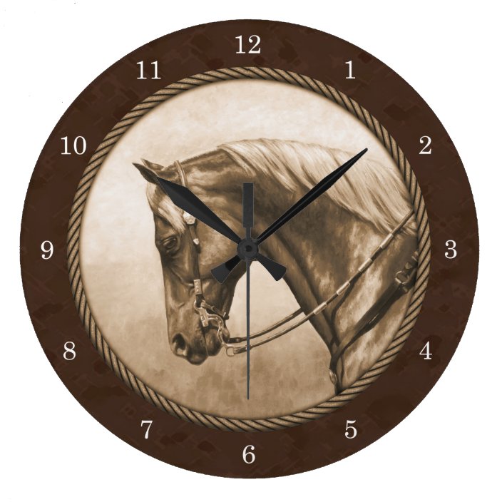 Old West Quarter Horse Sepia Brown Large Clock | Zazzle.com