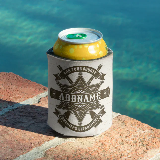 Old West Sheriff Deputy Rifles Badge Personalized Can Cooler | Zazzle