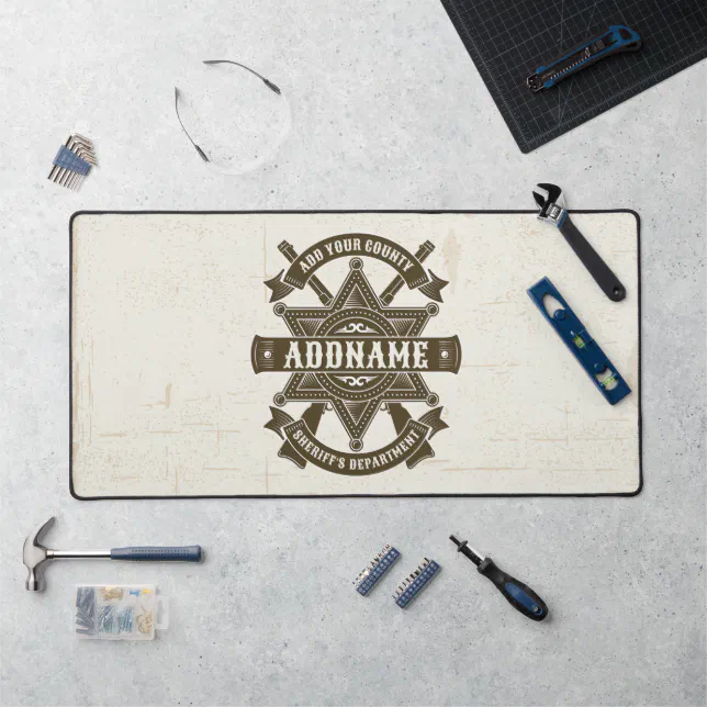 Old West Sheriff Deputy Rifles Badge Personalized Desk Mat | Zazzle