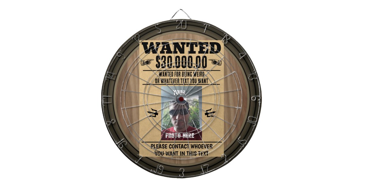 Old West Wanted Poster Personalized PHOTO and TEXT Dart Board | Zazzle