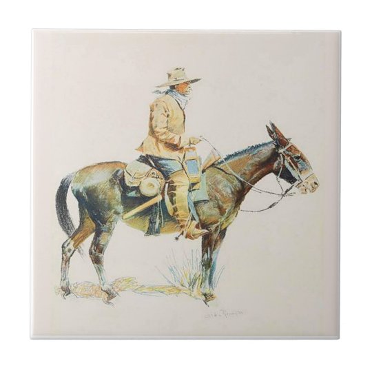Old Western Cowboy Riding A Mule Tile | Zazzle.com