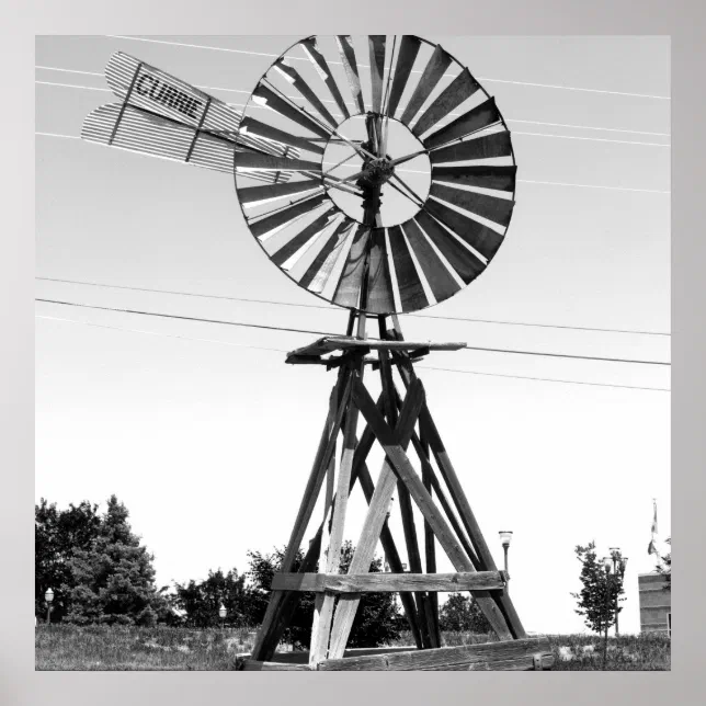 Old Windmill Black White Photography Farmhouse Art Poster | Zazzle