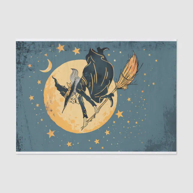 Old Witch Flying Over Moon Decoupage Tissue Paper | Zazzle