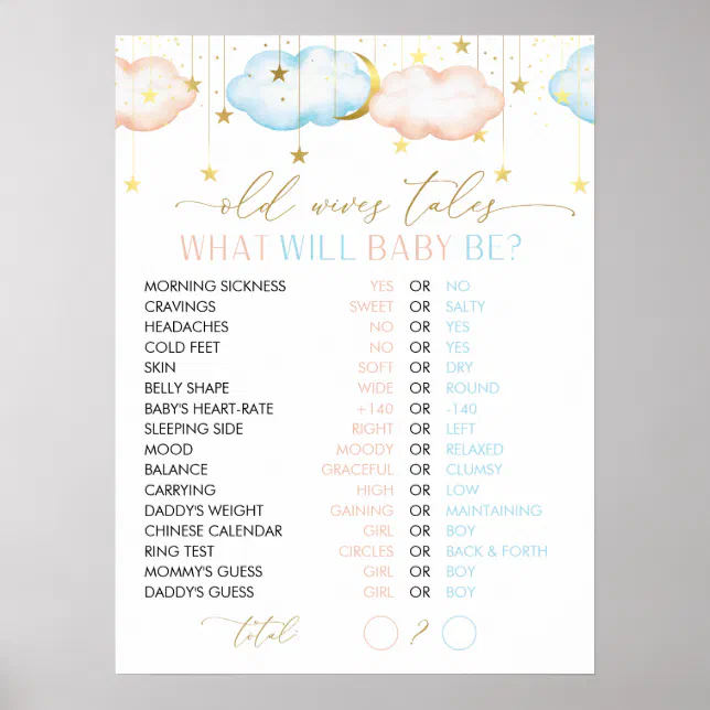 Old Wives Tales , Gender Reveal Game Poster | Zazzle