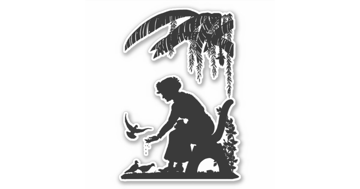 Old Woman feeding Birds Silhouette art Sticker | Zazzle Old Woman feeding Birds Silhouette art Sticker | Zazzle