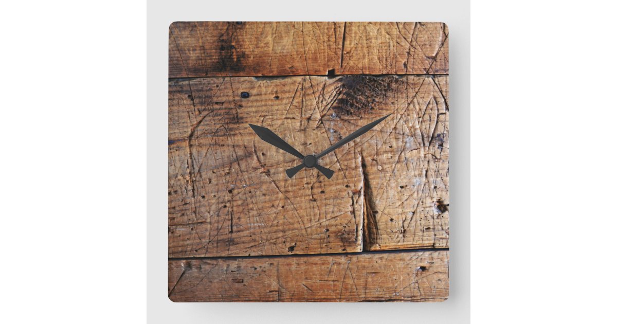 "Old Wood" Square Wall Clock | Zazzle