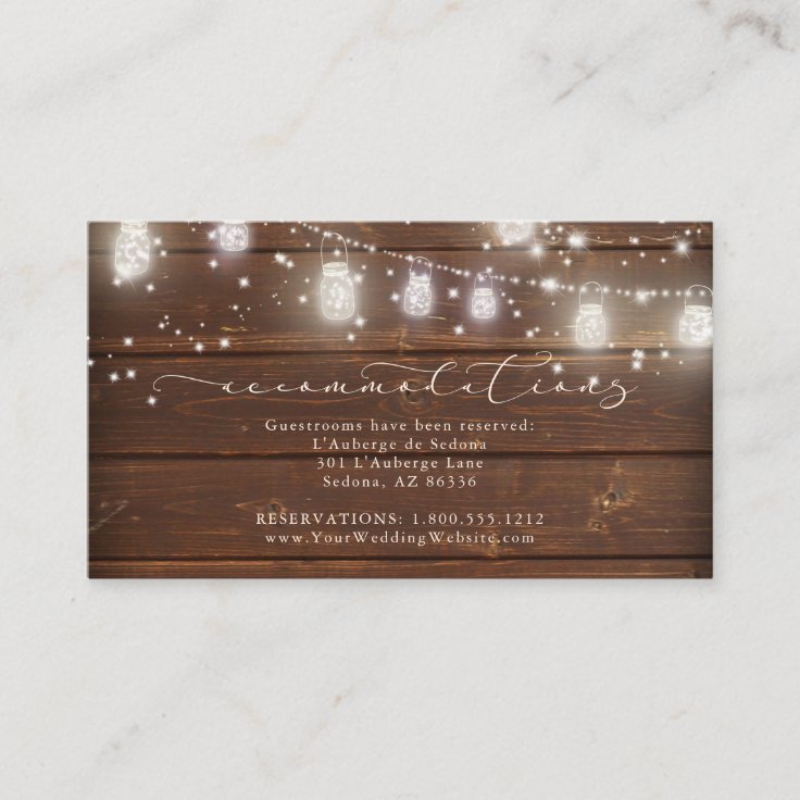 Old Wood String Lights Wedding Accommodations Enclosure Card | Zazzle