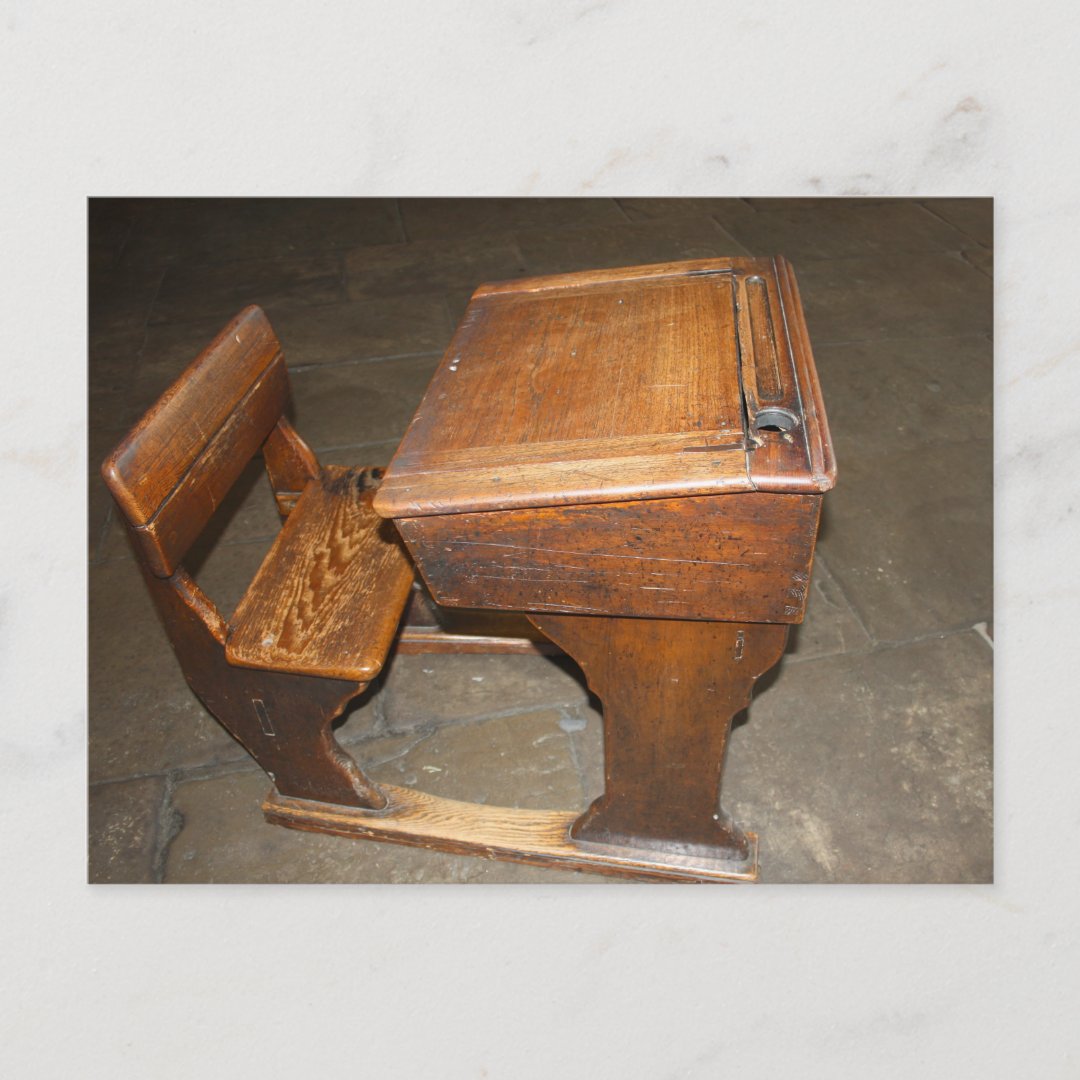 Old Wooden School Desk and Chair Post Card | Zazzle