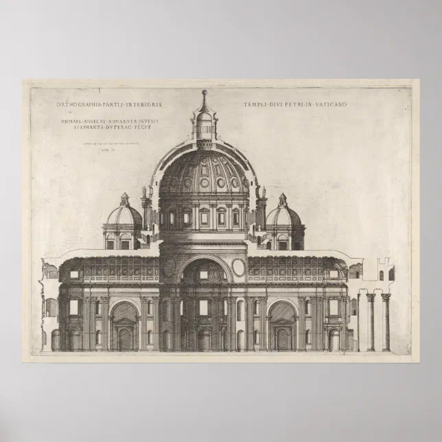 Old World Architecture Vatican Cathedral Drawing Poster | Zazzle
