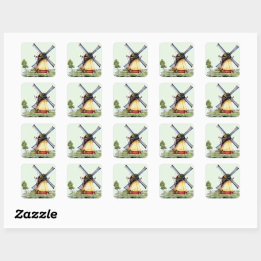 Old World Dutch Windmill Square Sticker | Zazzle