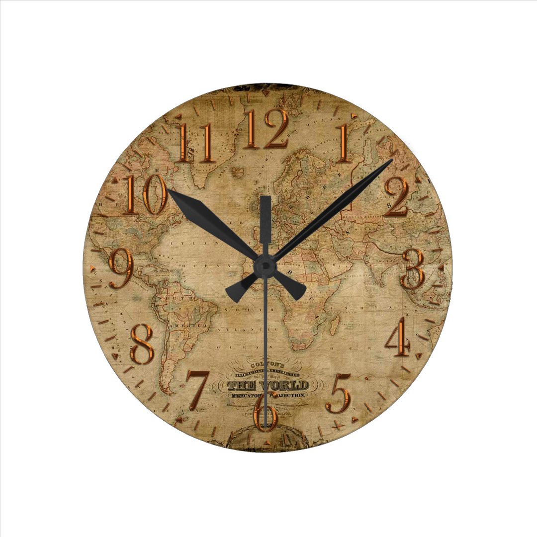 Old World Map Antique History Designer Clock | Zazzle