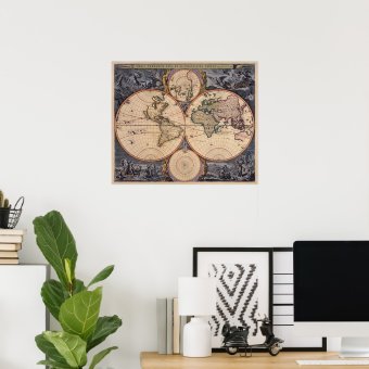 Old World Map Antique Map for Poster | Zazzle