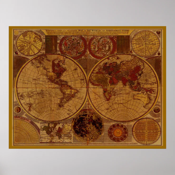 OLD WORLD MAP Art Poster | Zazzle
