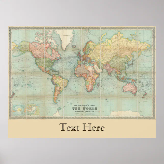 Old World Map Bartholomew's Chart Of The World | Zazzle