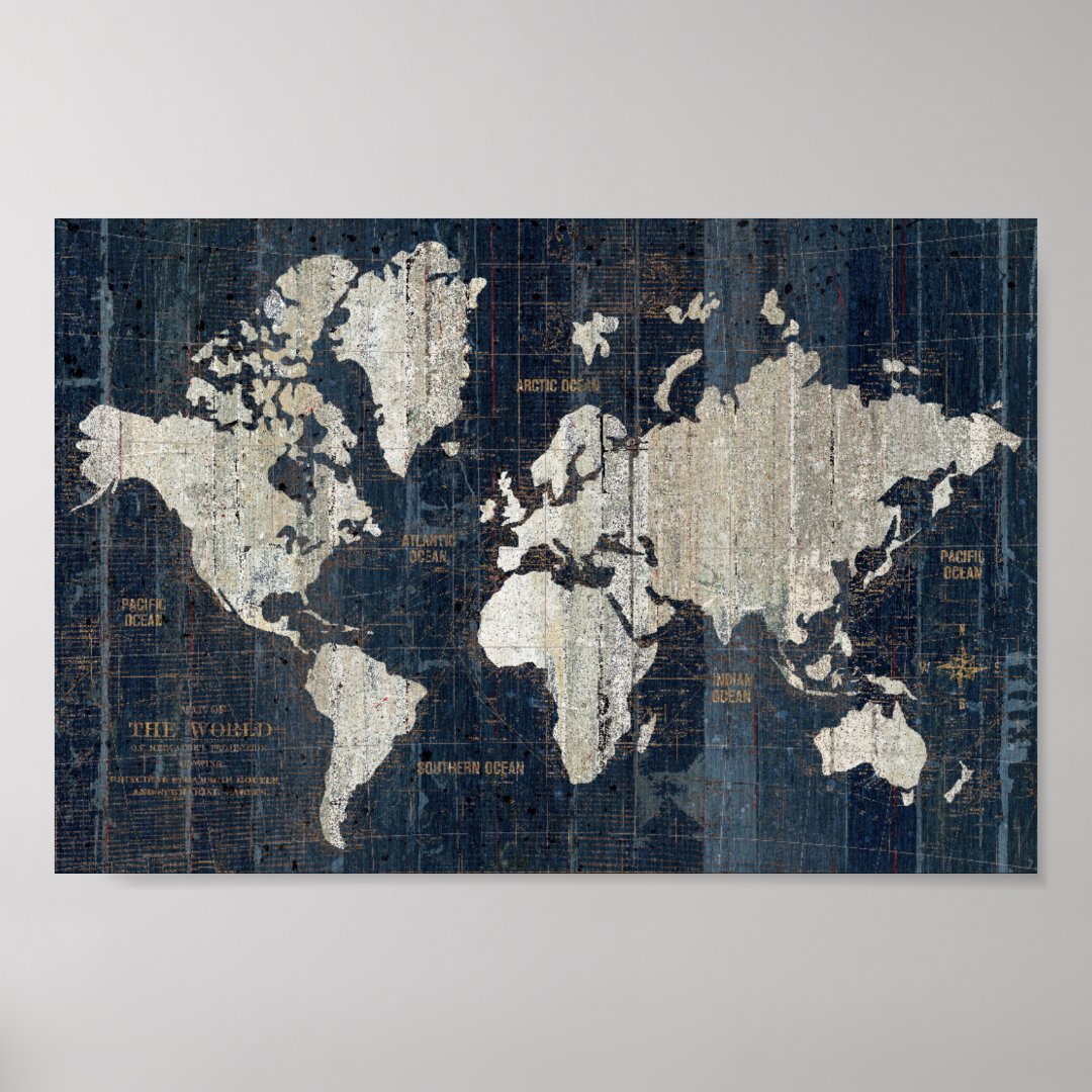 Old World Map Blue Poster | Zazzle