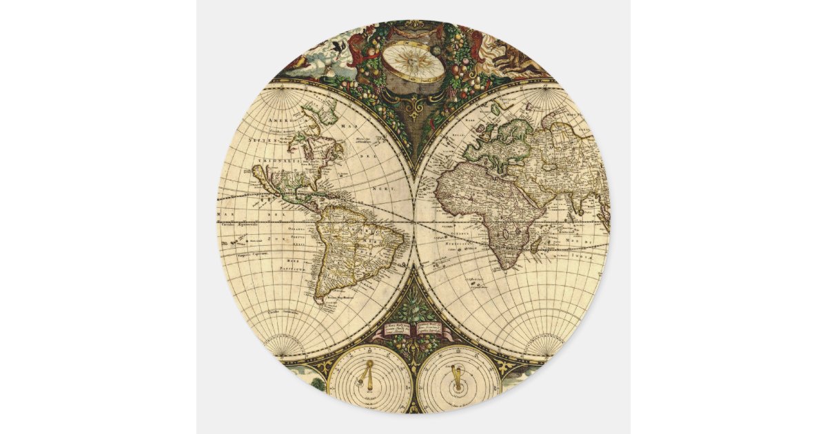 Old World Map Gifts Classic Round Sticker | Zazzle