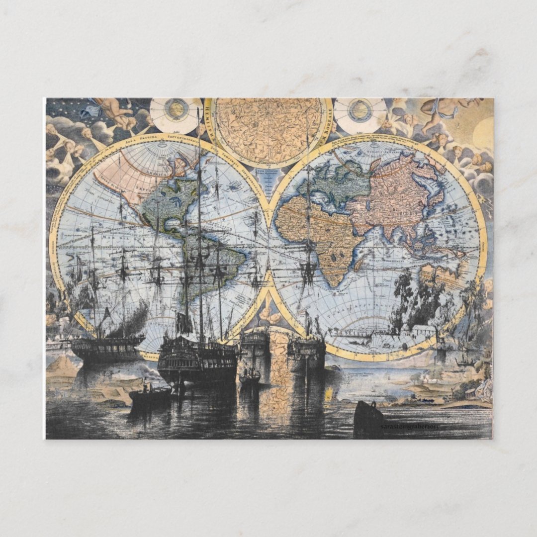 Old World Map - Out to Sea Postcard | Zazzle