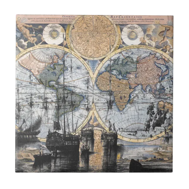 Old World Map - Out to Sea Tile | Zazzle